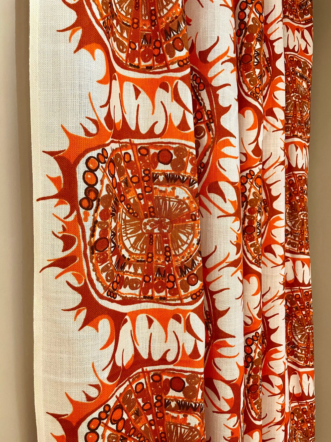 Swedish Vintage Curtains, Retro Curtain Panels, Net Fabric, Orange ...