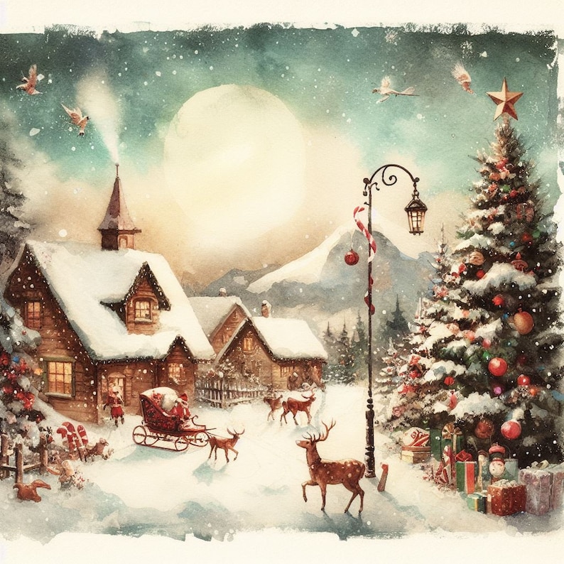 Vintage Christmas Digital Art 5 Instant Downloads (.JPG Files) - Etsy