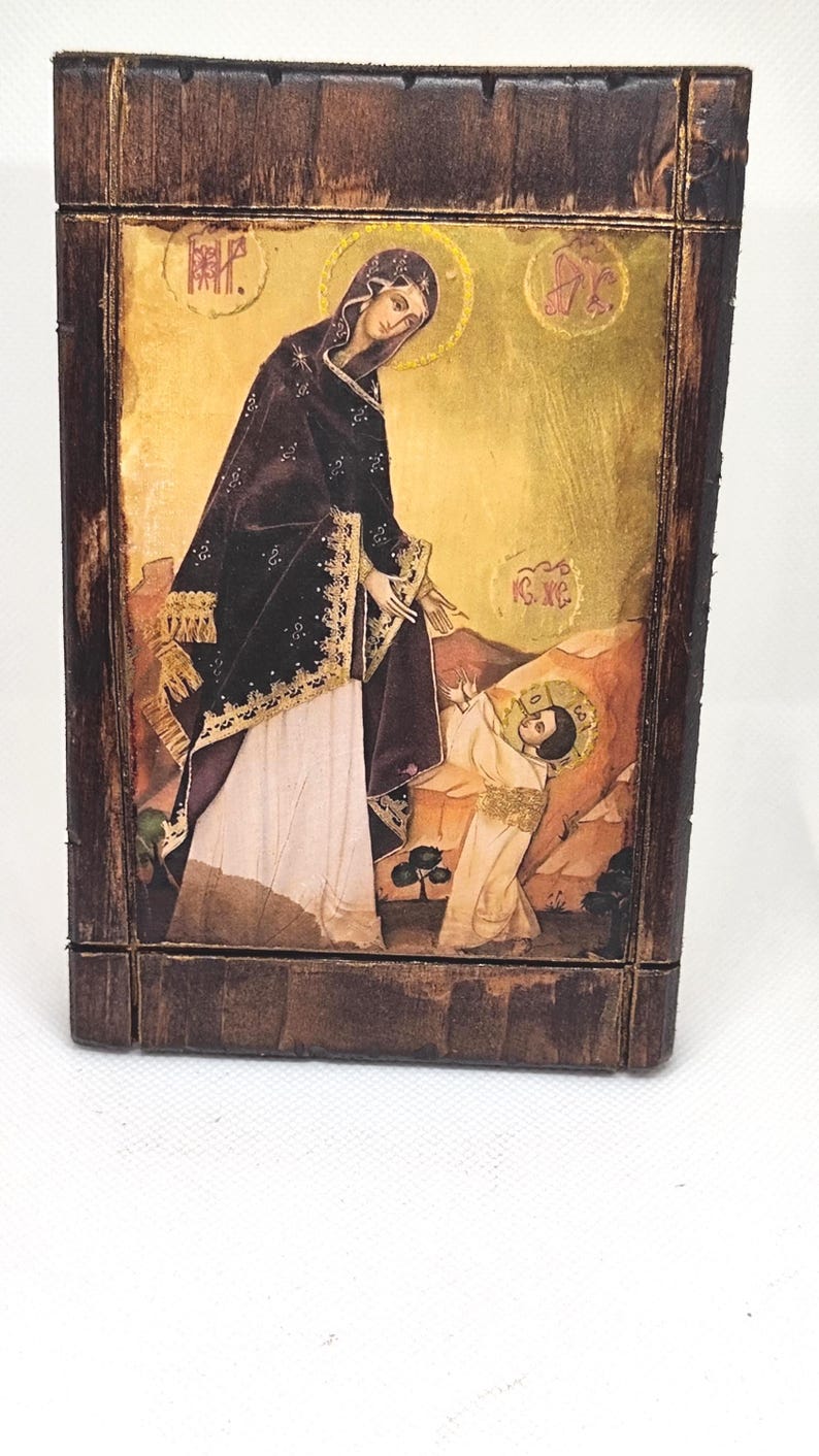 Handcrafted Byzantine Virgin Mary Icon: Marian Protection Scene - Etsy