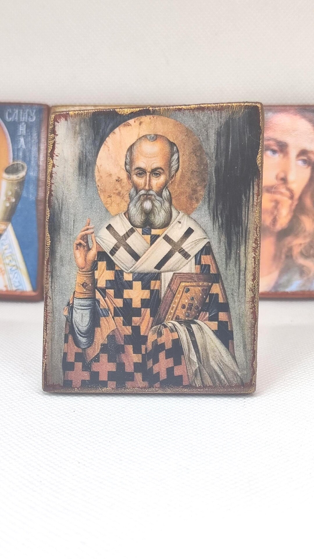 Saint Nicholas Mini Orthodox Icon: Handmade Wood Magnet (3.15"x2.36 ...