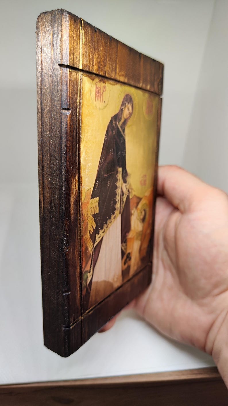 Handcrafted Byzantine Virgin Mary Icon: Marian Protection Scene - Etsy