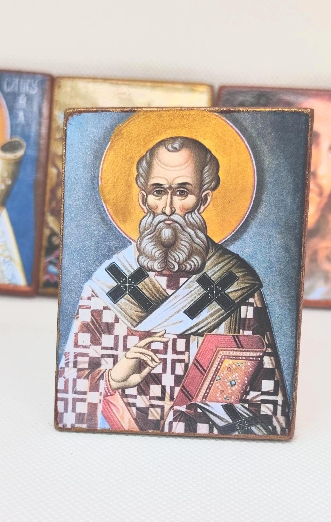 Saint Athanasius Orthodox Icon: Handmade Wooden Miniature, Christian ...