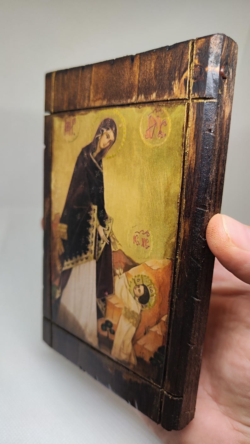 Handcrafted Byzantine Virgin Mary Icon: Marian Protection Scene - Etsy