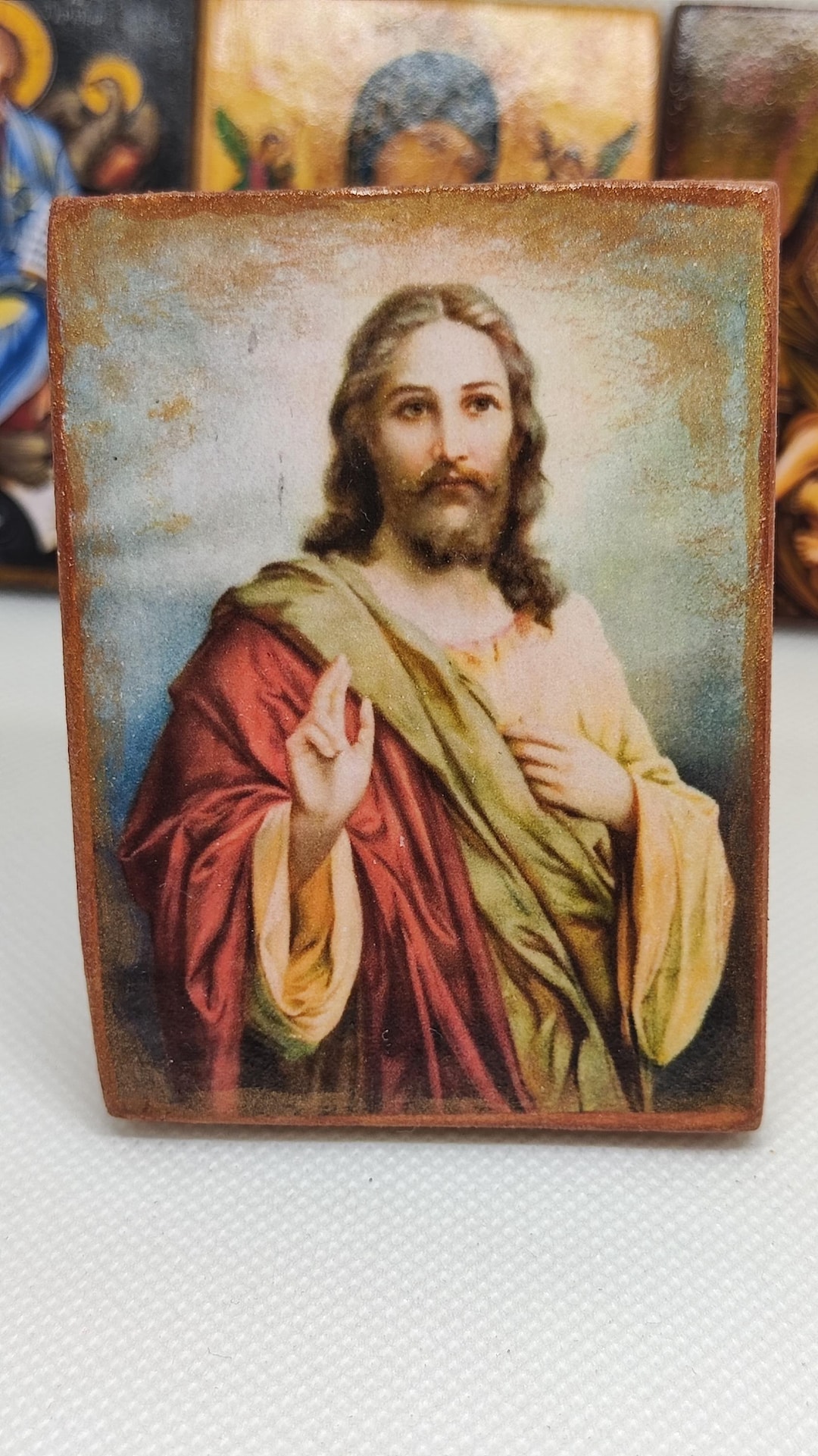 Jesus Christ Blessing Icon Magnet: Sacred Heart Style Wooden Decor - Etsy