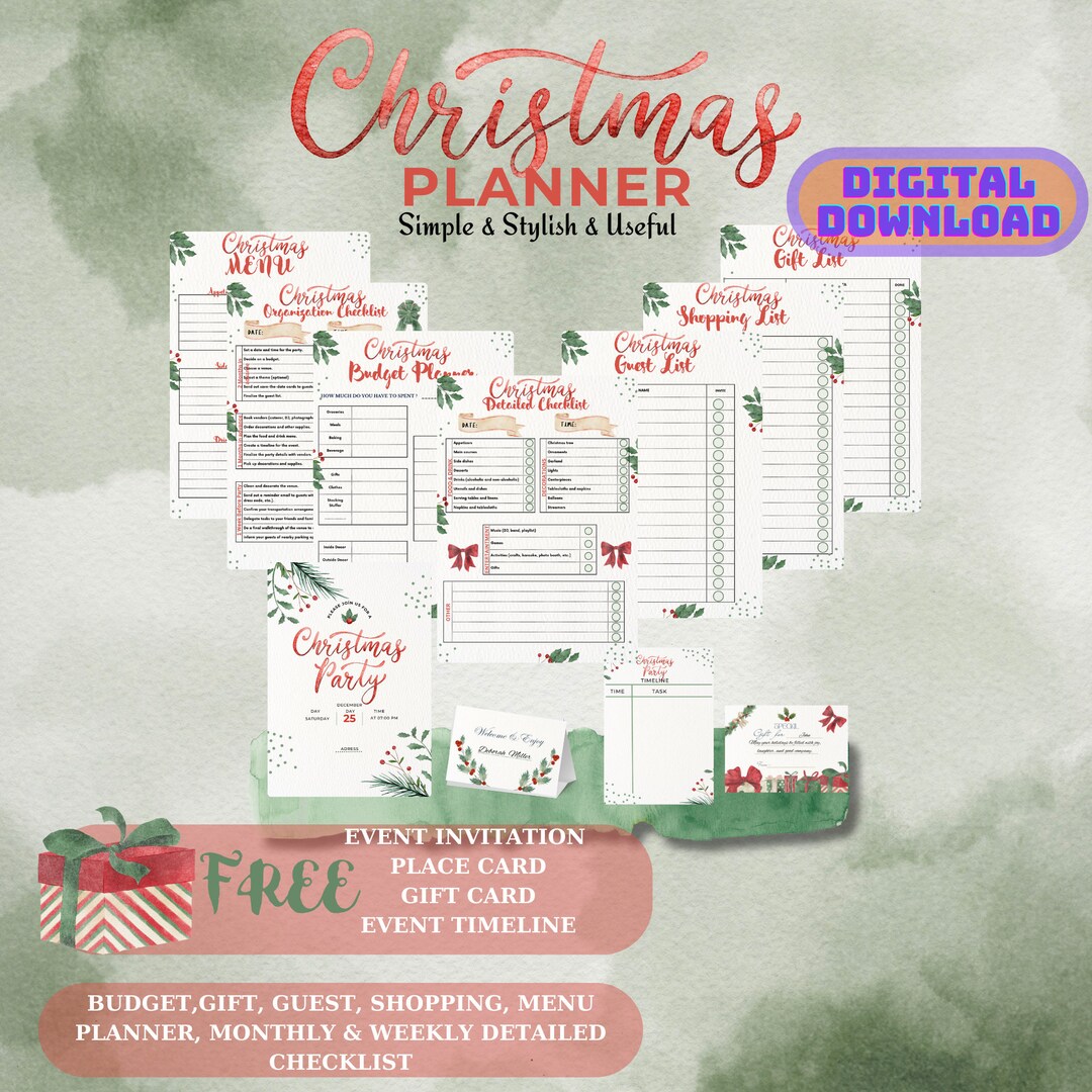 Printable Minimalist Christmas Party Planner, Menu, Gift, Budget, Guest ...