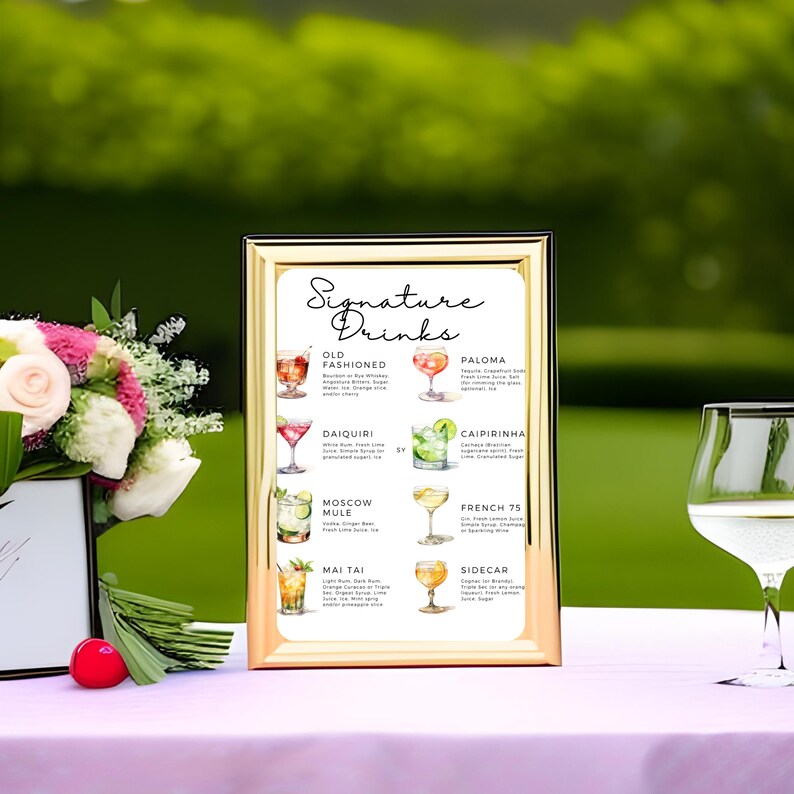 Signature Drink, Couple Drink Sign, Custom Drink Sign, Watercolor ...