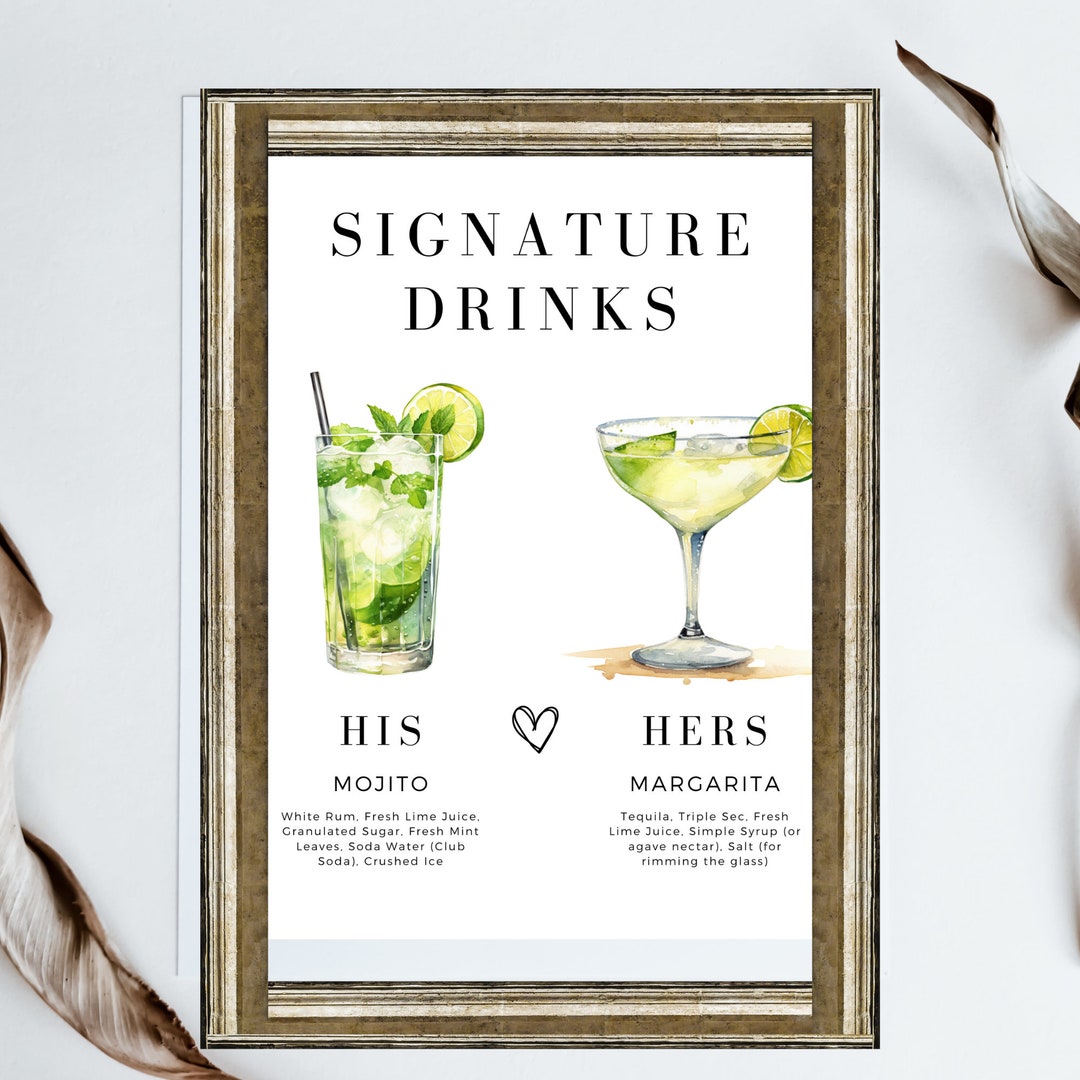 Signature Drink, Couple Drink Sign, Custom Drink Sign, Watercolor ...