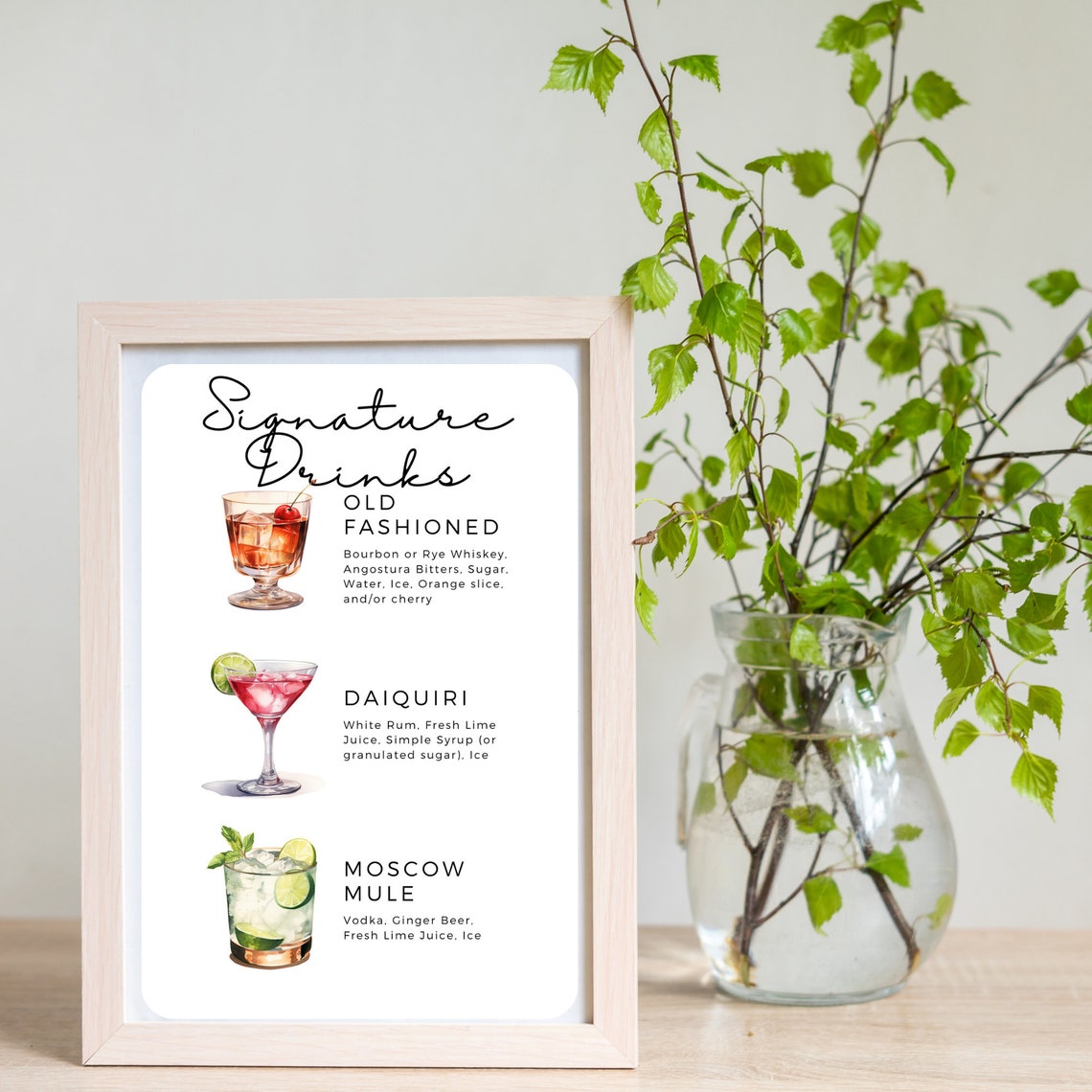 Signature Drink, Couple Drink Sign, Custom Drink Sign, Watercolor ...