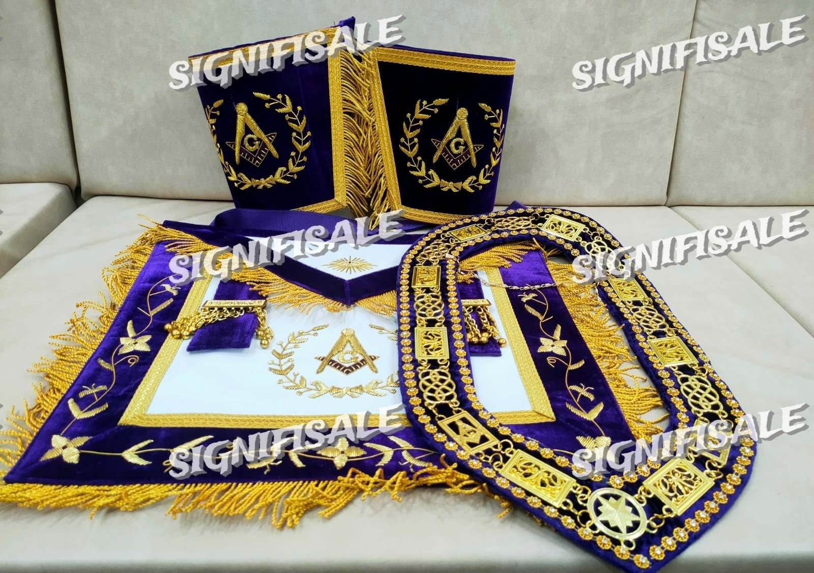 Masonic Grand Lodge Master Mason Apron, Cuffs Pair and Chain Collar - Etsy