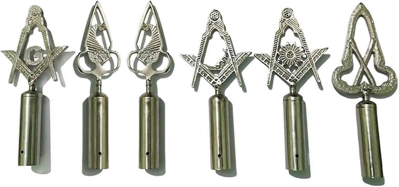 Set of 6 Pieces Masonic Regalia Pole Topper, Blue Lodge Rods & Tops ...