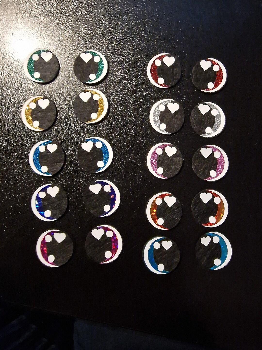 5 Sets (10 Eyes) Felt/vinyl Eyes Glitter/holo/neutral Sparkle Hearts ...