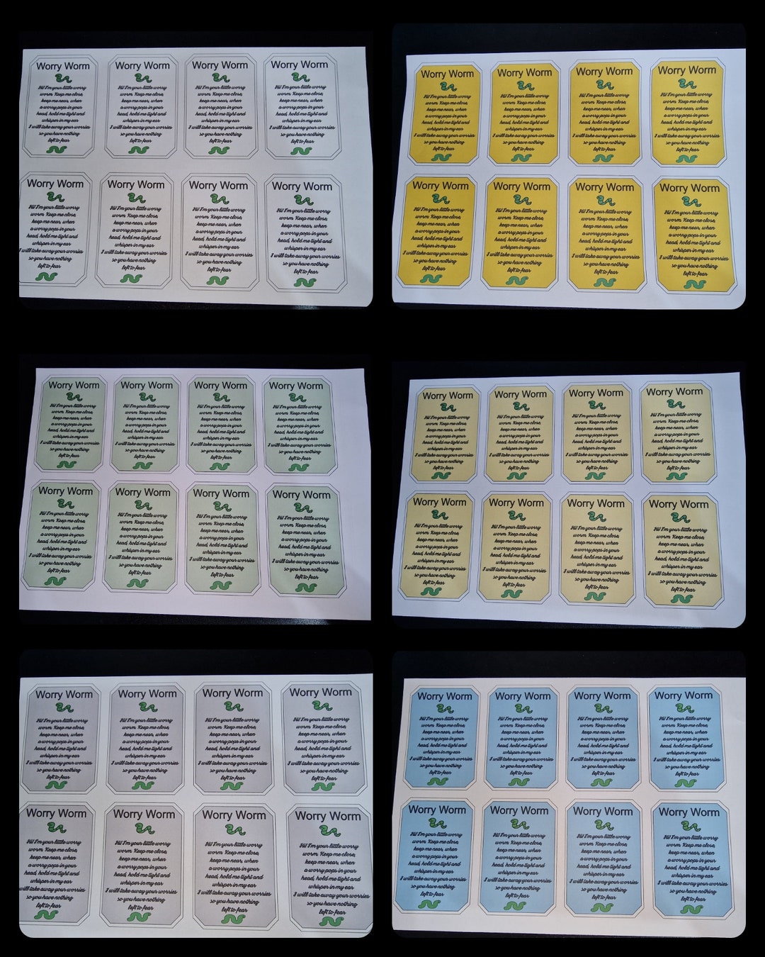 Worry Worm Poems 12 Sheets A4. 96 Tag Size Poems High Quality 120gm ...