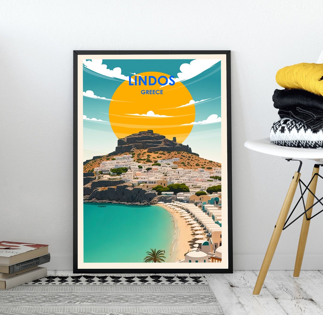 Lindos Poster Lindos Print Greece Poster Lindos Art - Etsy