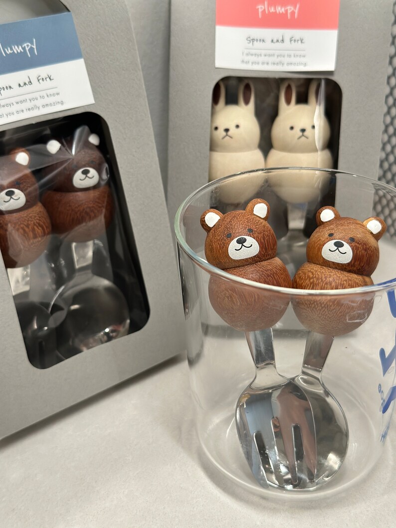 Kawaii Animal Cutlery Set: Japanese Wooden Kids Tableware - Etsy