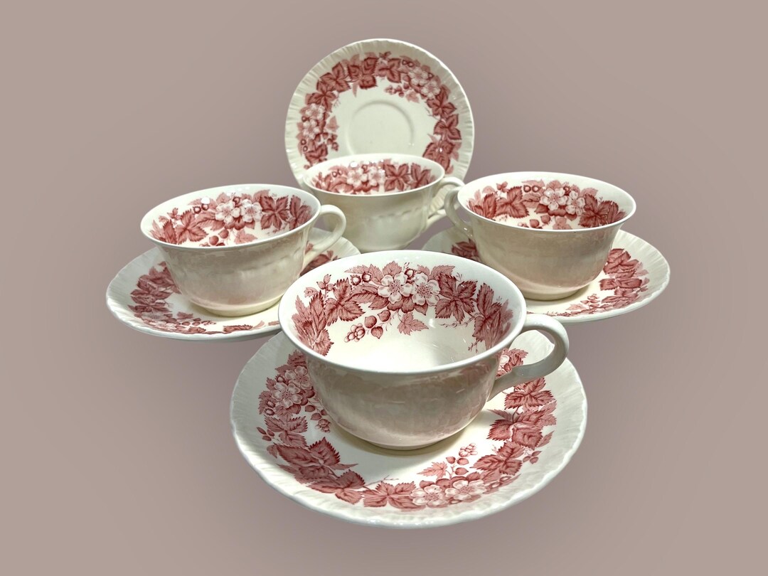 Wedgwood “bramble” Cup & Saucer – Red Transferware, Made in England ...