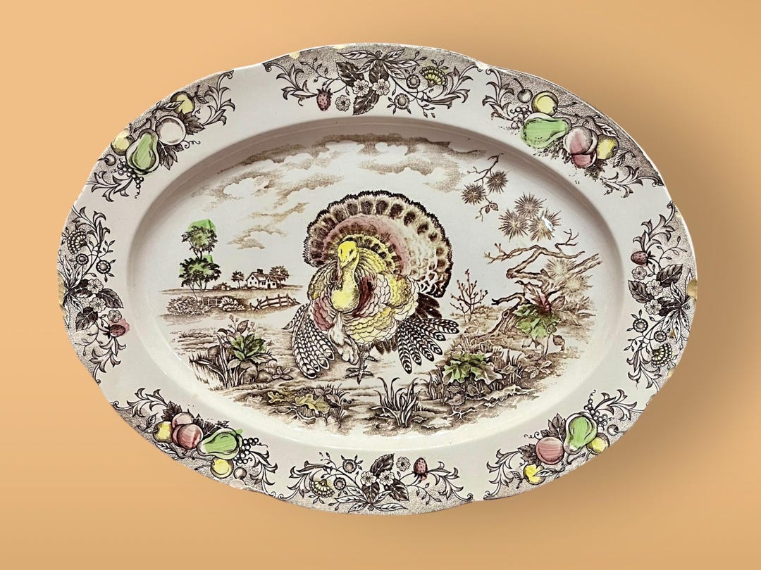 Large Vintage Turkey Platter, Transferware Platter, Thanksgiving ...