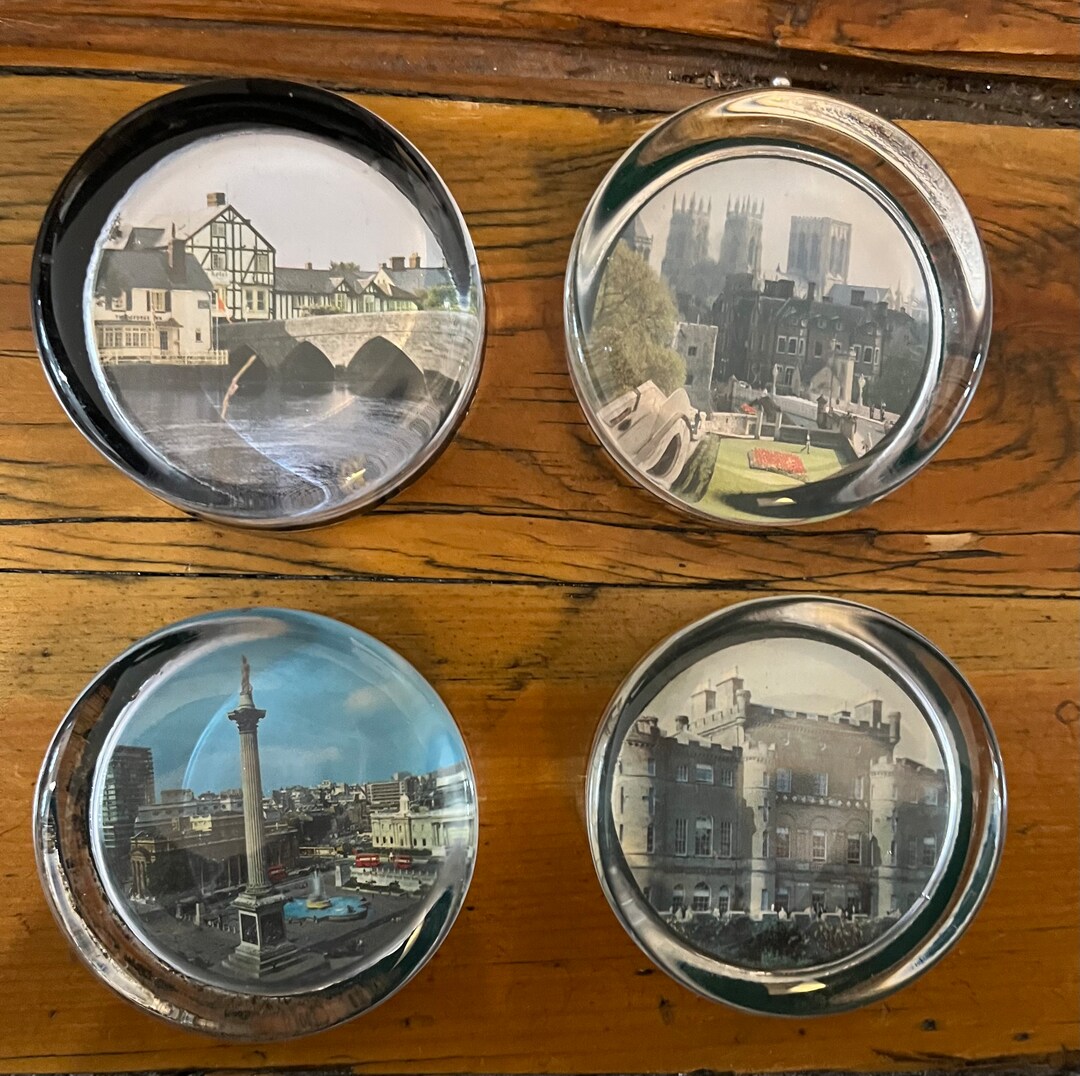 Set of 4 Vintage Glass Paperweights With British Photographic Scenes - Etsy