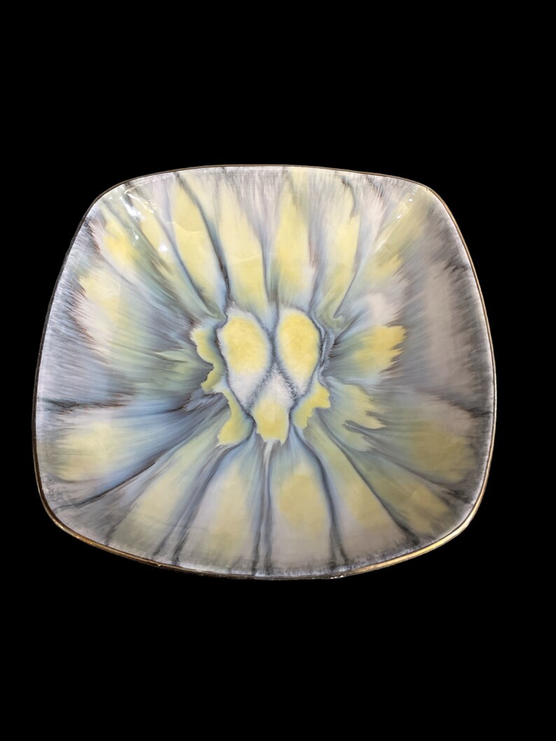 Vintage West German BAY Pottery Square Bowl Yellow Grey Glazing With ...