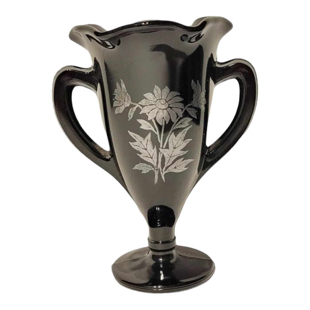 Vintage LE Smith Black Amethyst Trophy Vase – Depression Glass With ...