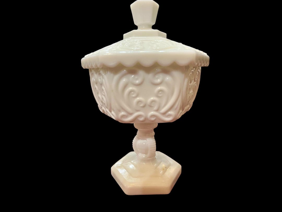 IMPERIAL GLASS Atterberry Scroll Wedding Cake Footed Lidded 6 Panel ...