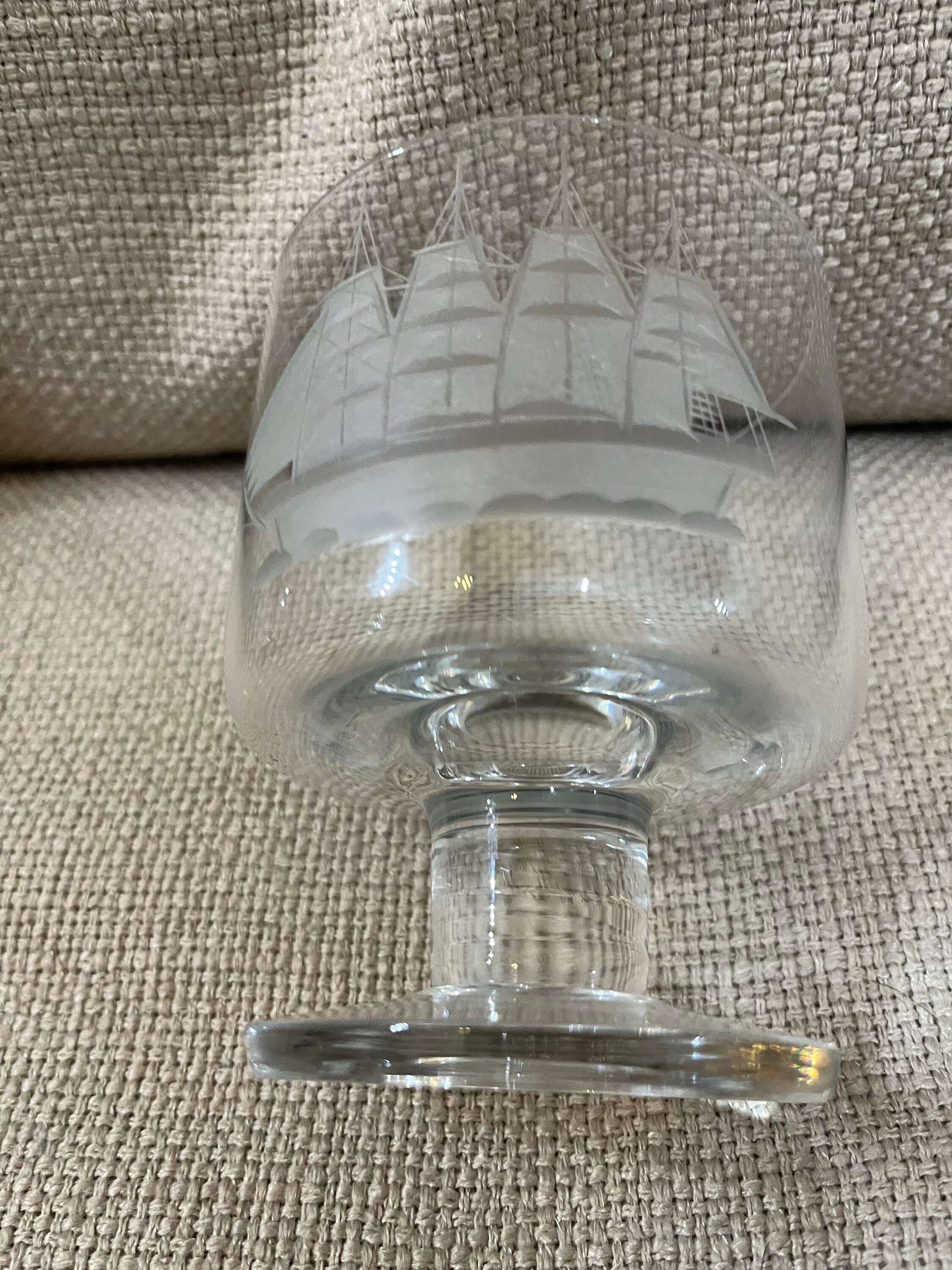 Pair of MCM Toscany Glass Etched Clipper Footed Cocktail Whisky Glasses ...