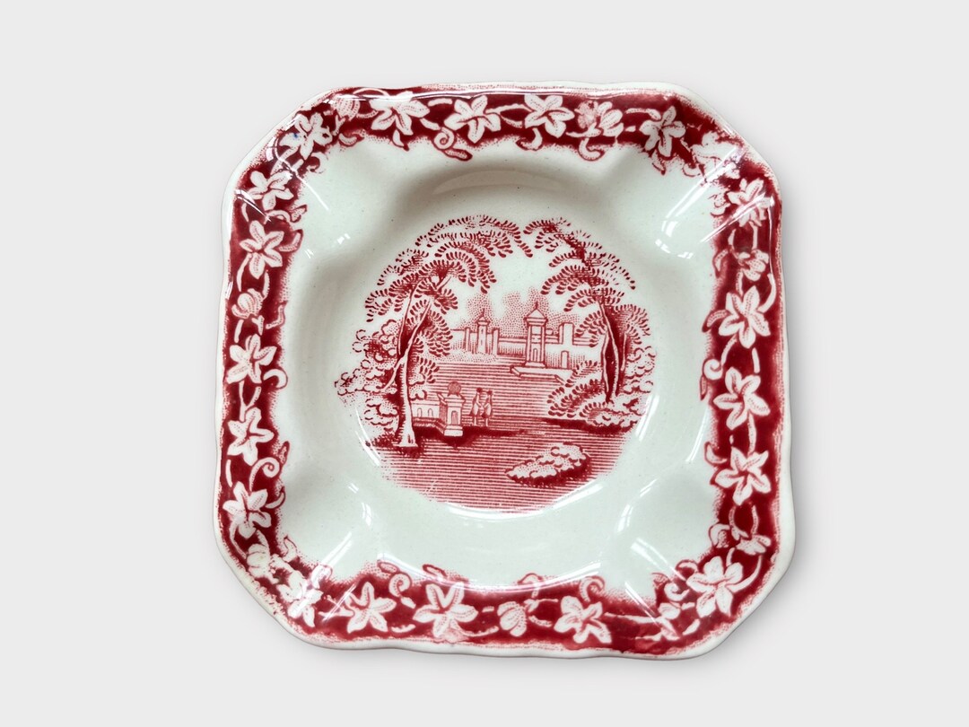 Masons Vista Red Transferware Square Red and White Ashtray, Red ...