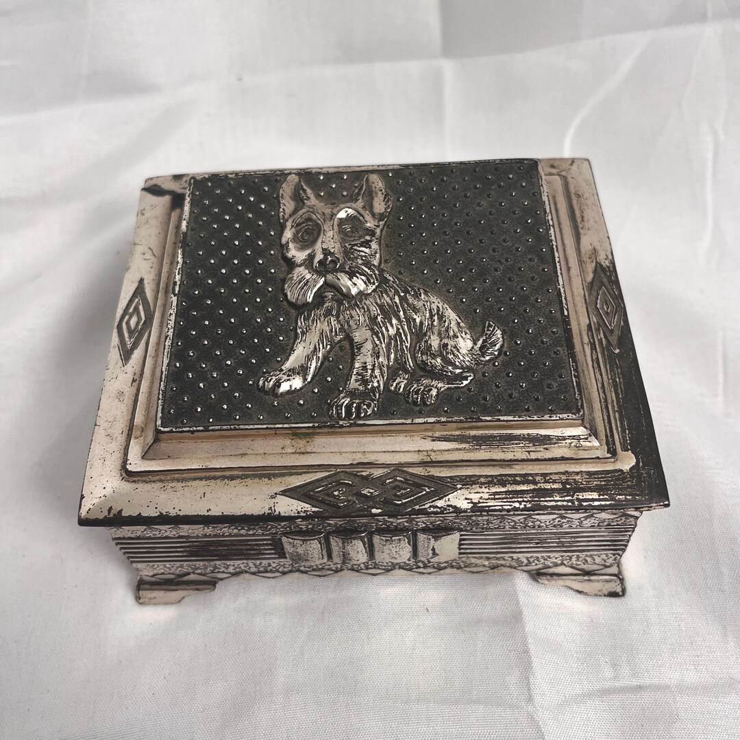 Vintage Scottie Dog Trinket Box | Made in Japan Silver Tone Jewelry Box ...