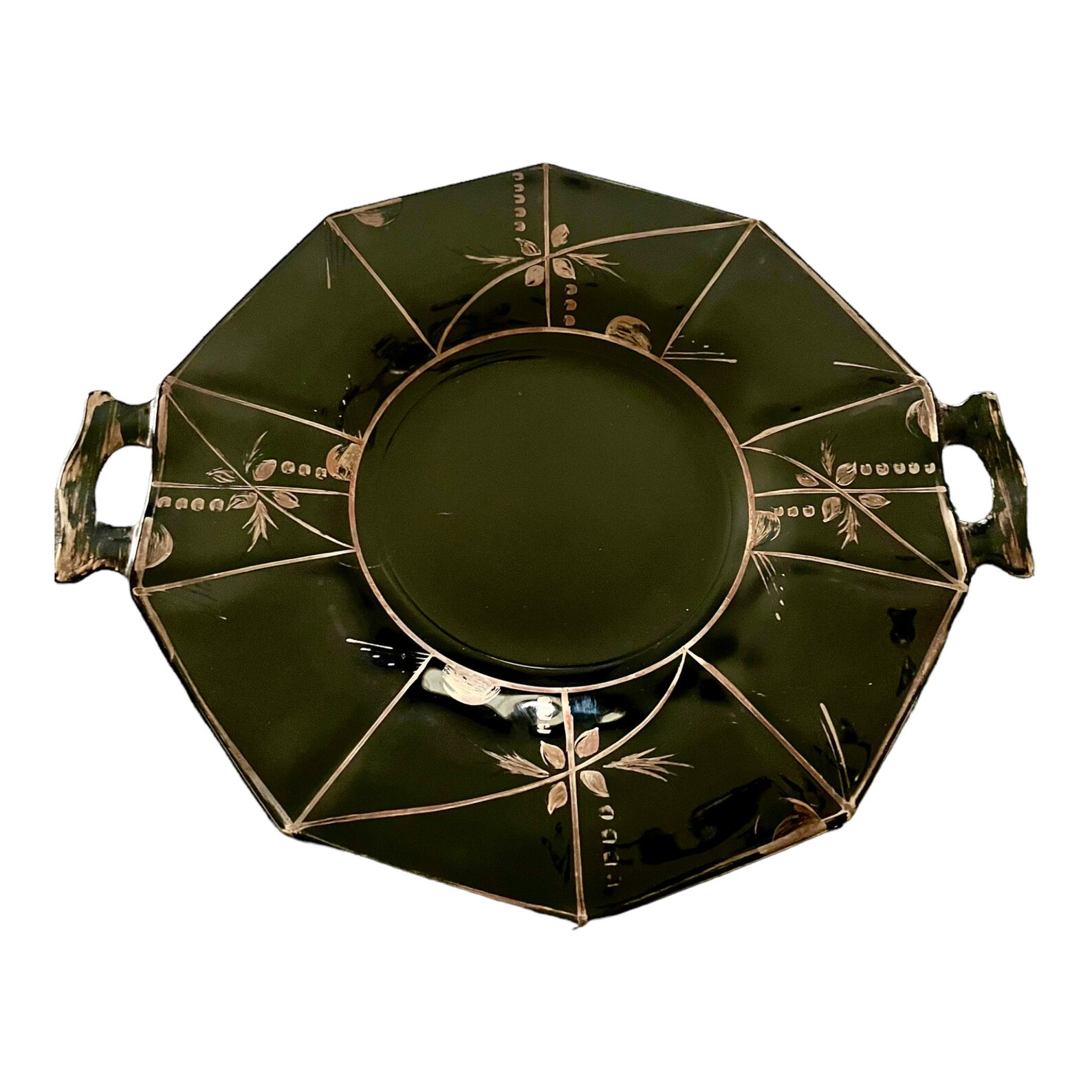 Black Amethyst Decagon Shaped Handled Hand Painted With Gold Overlay ...