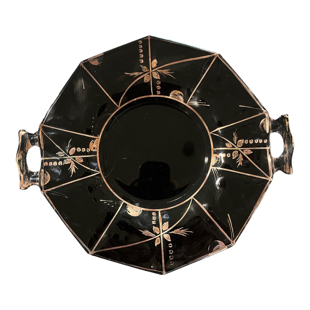 Black Amethyst Decagon Shaped Handled Hand Painted With Gold Overlay ...