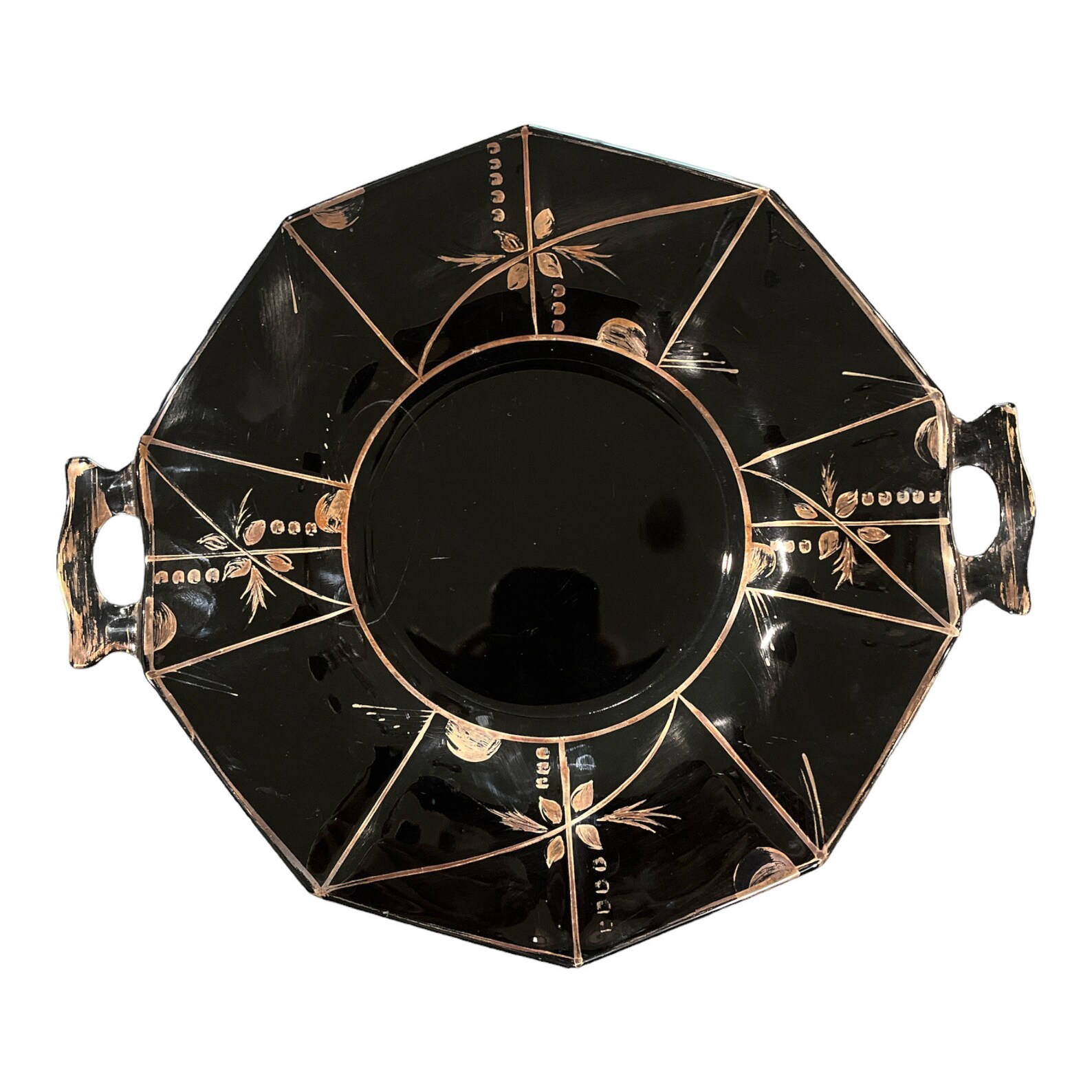 Black Amethyst Decagon Shaped Handled Hand Painted With Gold Overlay ...