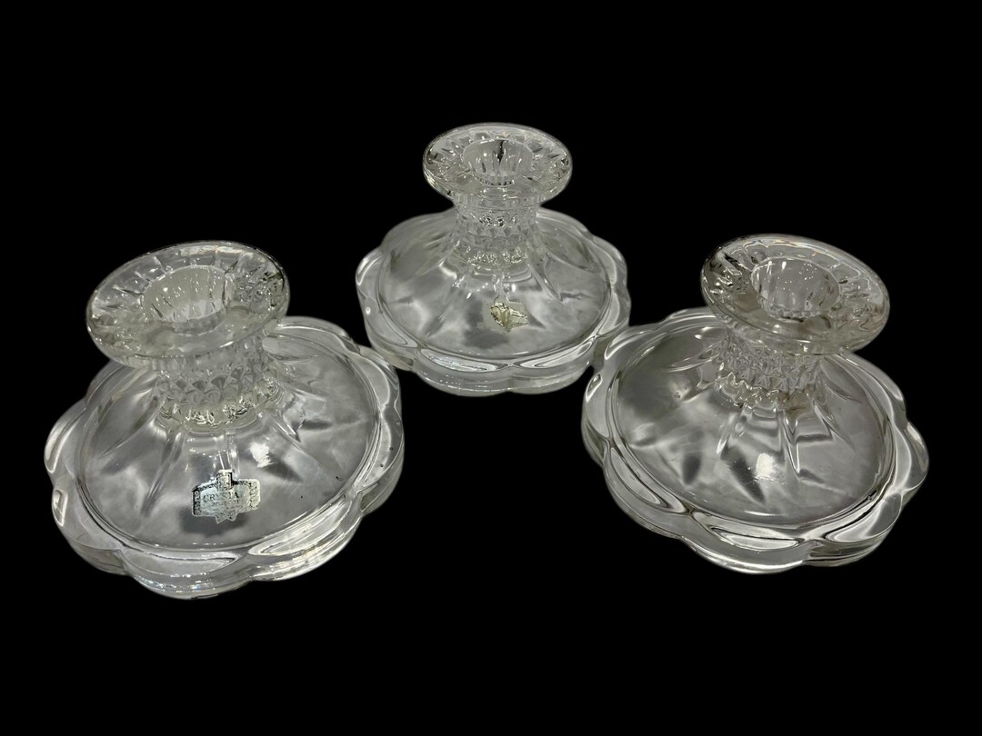Trio of Zajecar 24% Lead Crystal Scalloped Candlestick Holders ...
