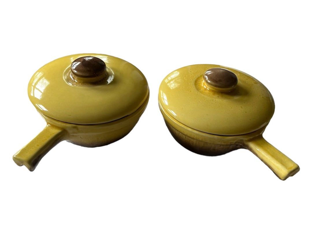 Pair of Vintage Hull Pottery Soup Bowls With Handle and Lid Yellow ...