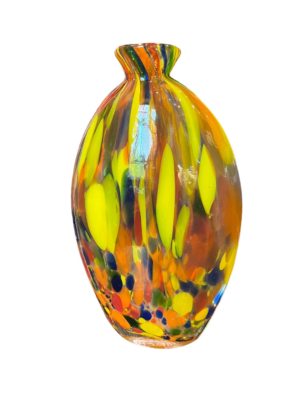 70s Vintage Splatter Glass Vase Decorative Art Hand Blown Glass 11 Tall ...