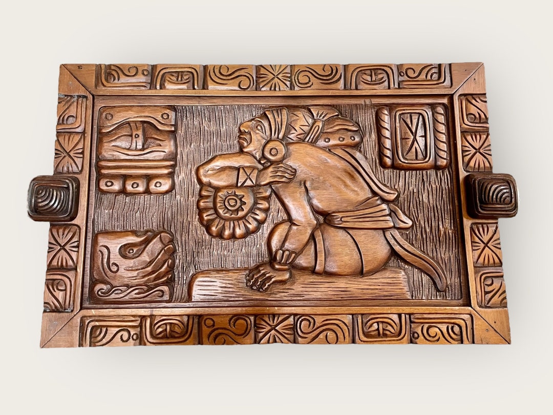 Stunning Hand Carved Mayan Tray or Wall Hanging, Large Mayan Carving ...