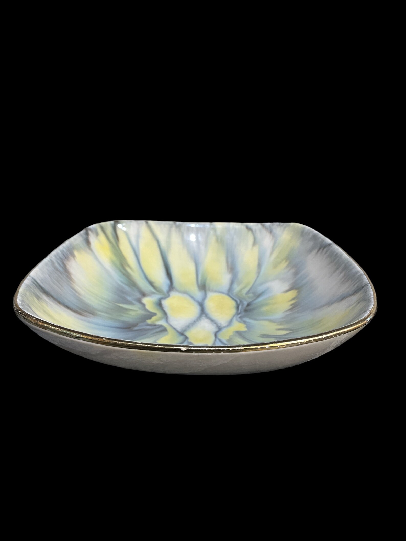 Vintage West German BAY Pottery Square Bowl Yellow Grey Glazing With ...