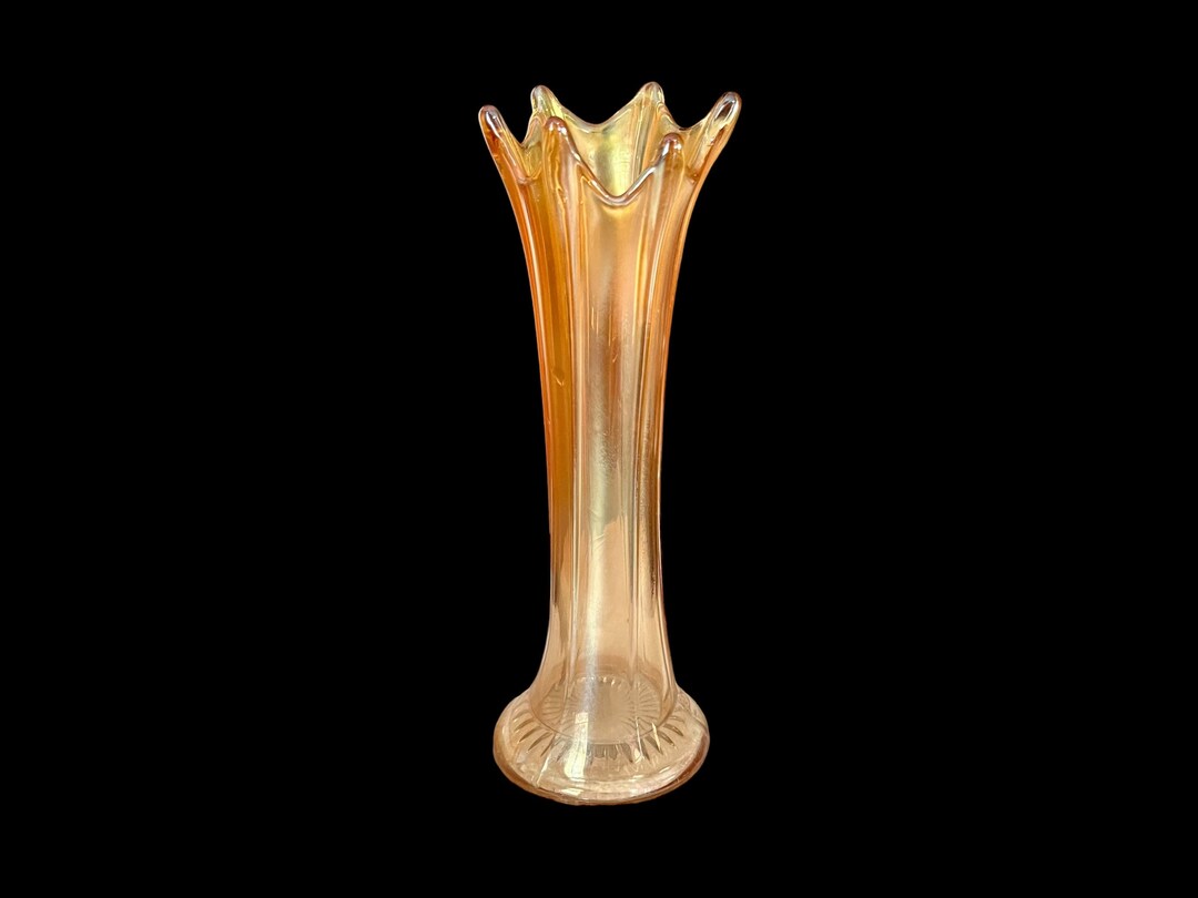 Dugan Glass Peach Carnival 6 Point Vase, Vintage Vase, Peach Lustre ...