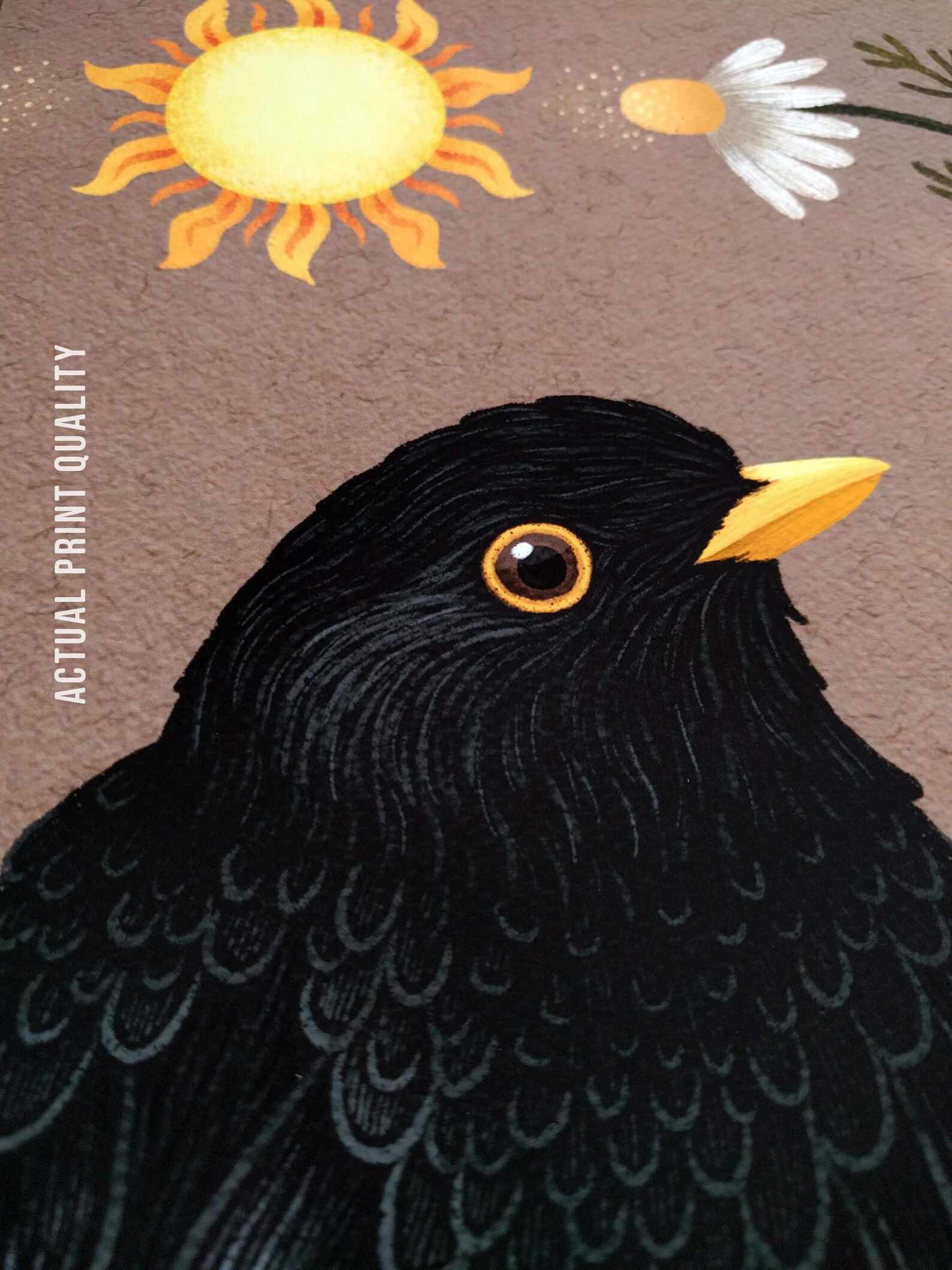 Wild Flowers & Black Bird Art Print, Spring Equinox Song Bird Wall ...