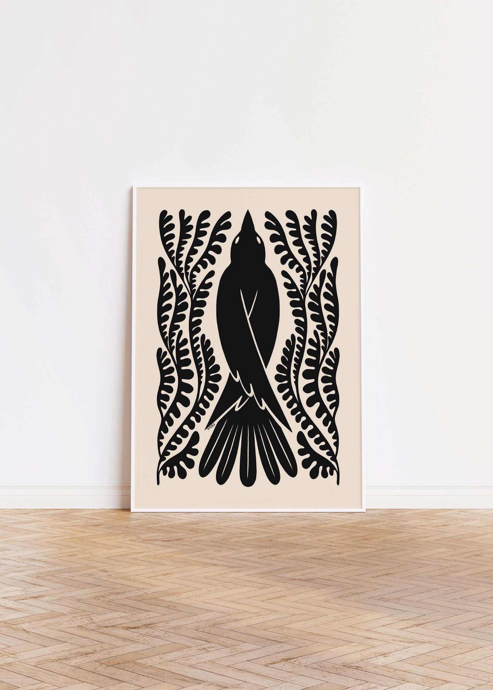Minimalist Black Raven Folk Art Print, Witchy Crow Bird Poster, Dark ...