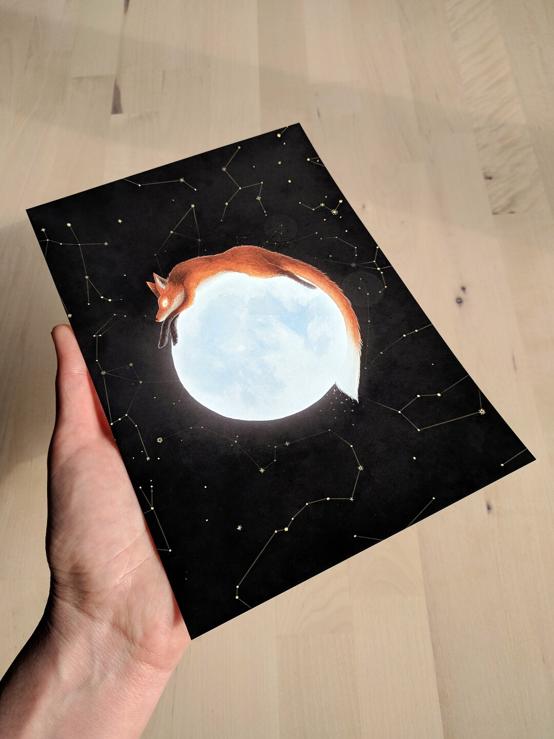 Full Moon Celestial Red Fox Art Print, Celtic Folk Mythical Creature ...