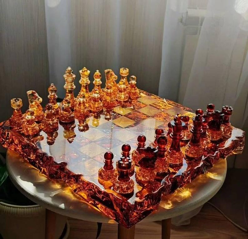 Handmade Epoxy Resin Chess Set: Amber Chess Pieces, Unique Game - Etsy