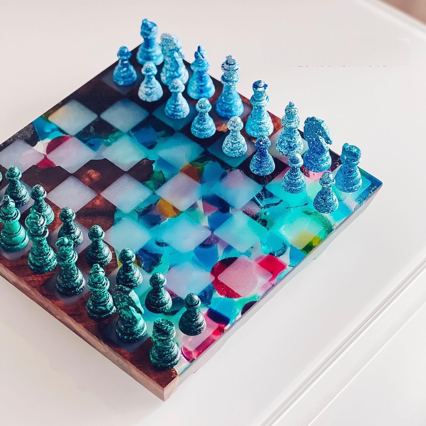 Luxury Small Chess Set Made of Wood and Epoxy Resincolorful Chess ...