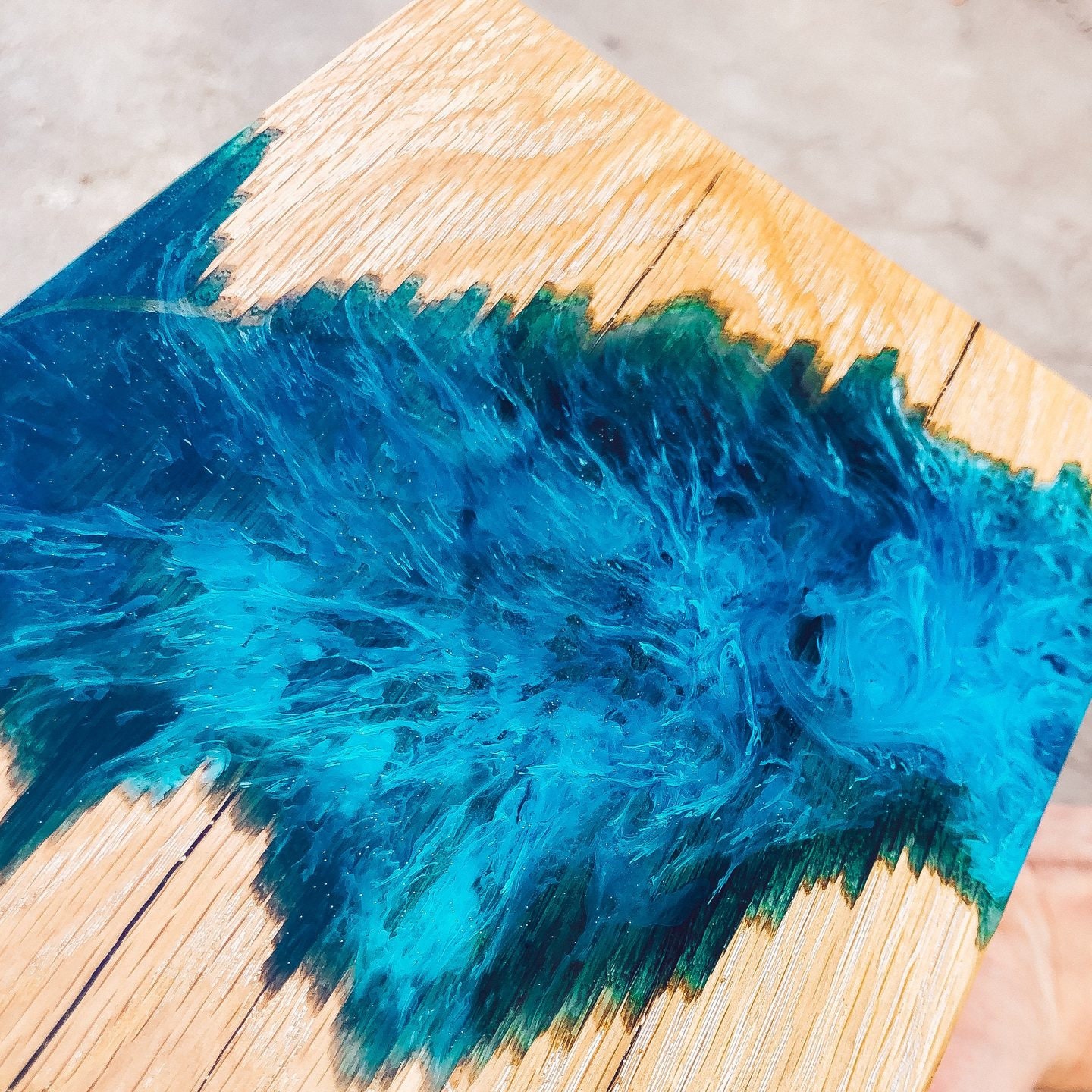 Handmade Large Wooden Jewelry Box With Epoxy Resin Oceal Blue Color ...