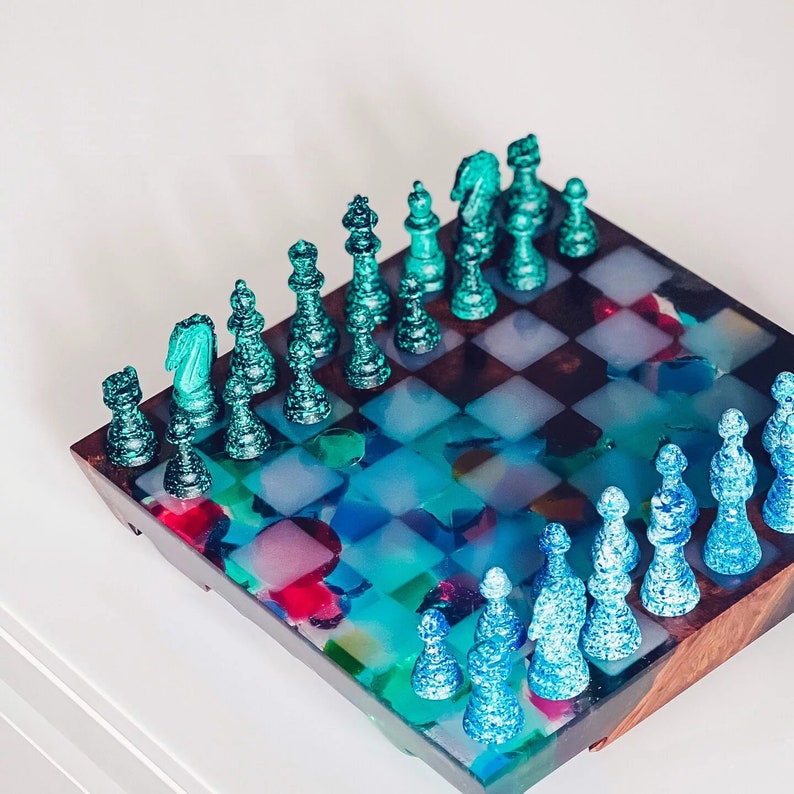 Luxury Small Chess Set Made of Wood and Epoxy Resincolorful Chess ...