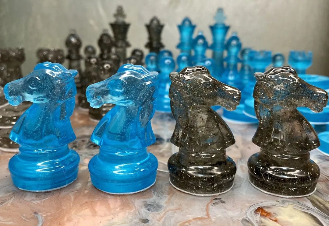 Handmade Epoxy Resin Chess Set: Blue & Green Chess Pieces + Checkers - Etsy