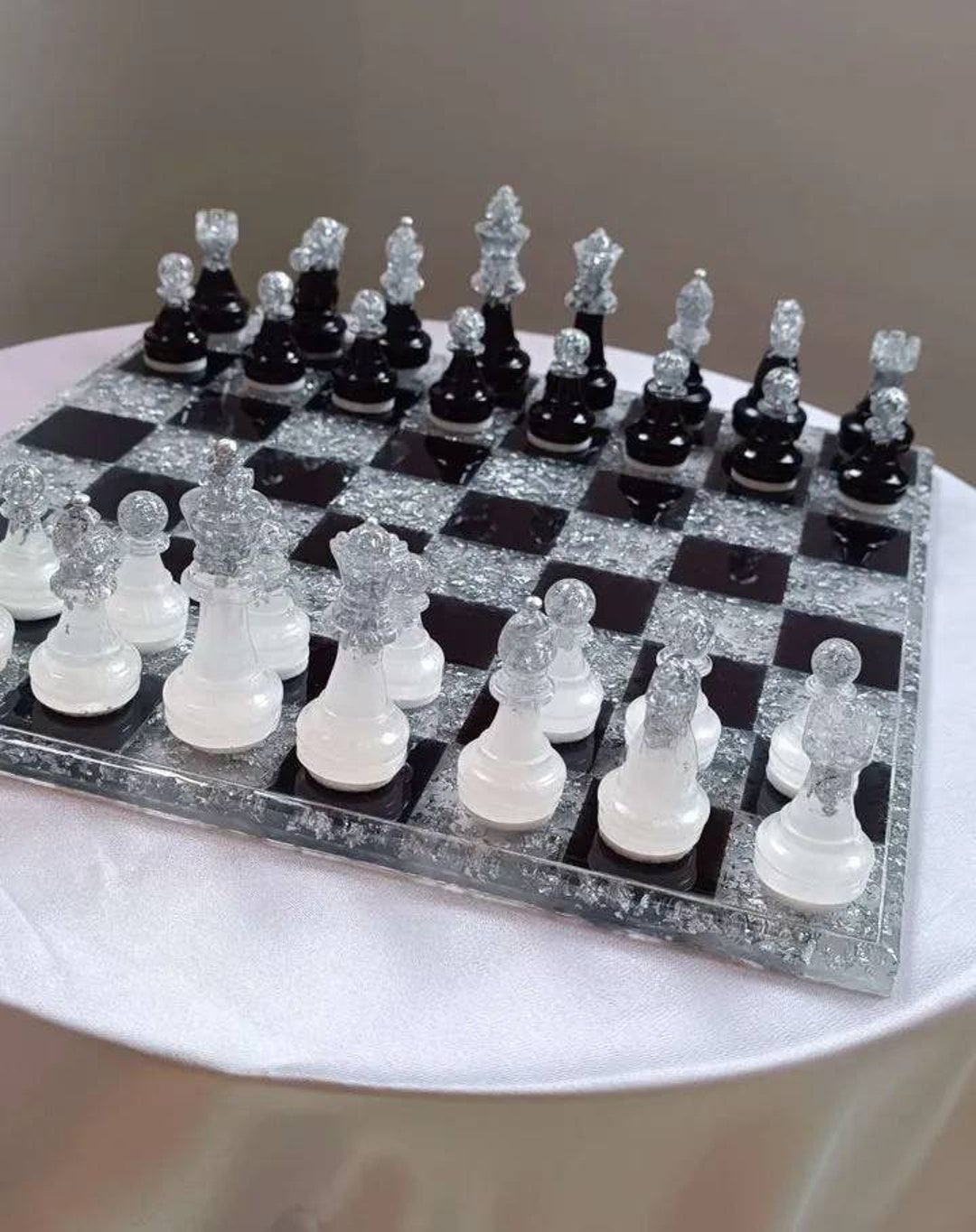 Handmade Resin Chess Set|black White Resin Chess Set|chess Pieces Resin ...