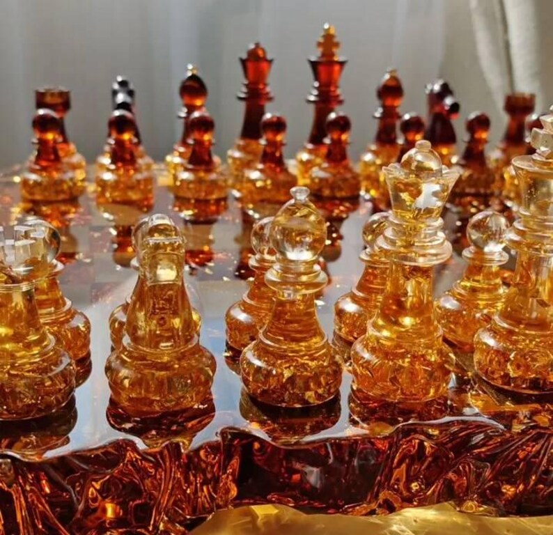 Handmade Epoxy Resin Chess Set: Amber Chess Pieces, Unique Game - Etsy