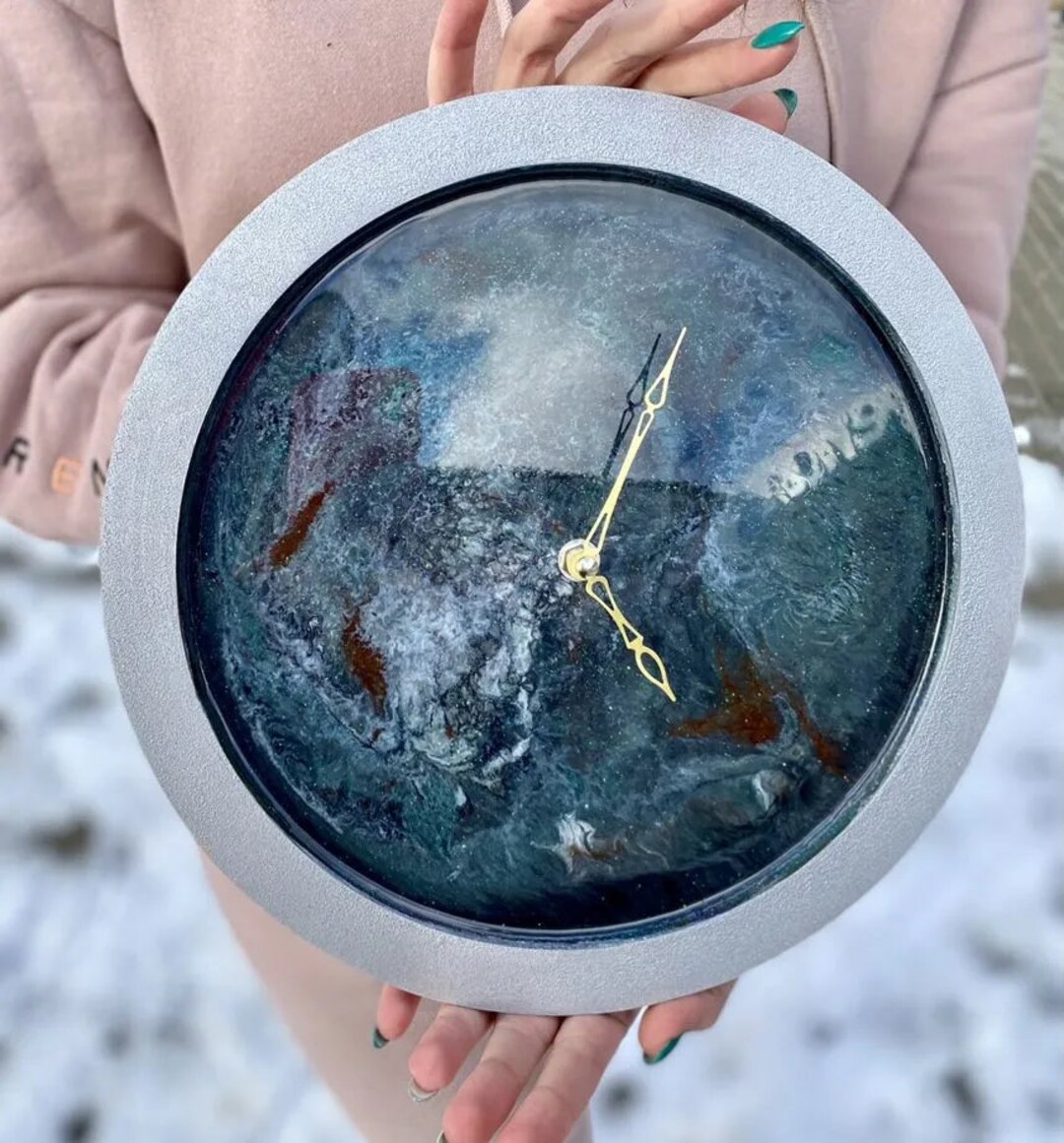 Resin Unique Wall Clock|epoxy Wood Clock|round Desktop Clock|low Noise ...