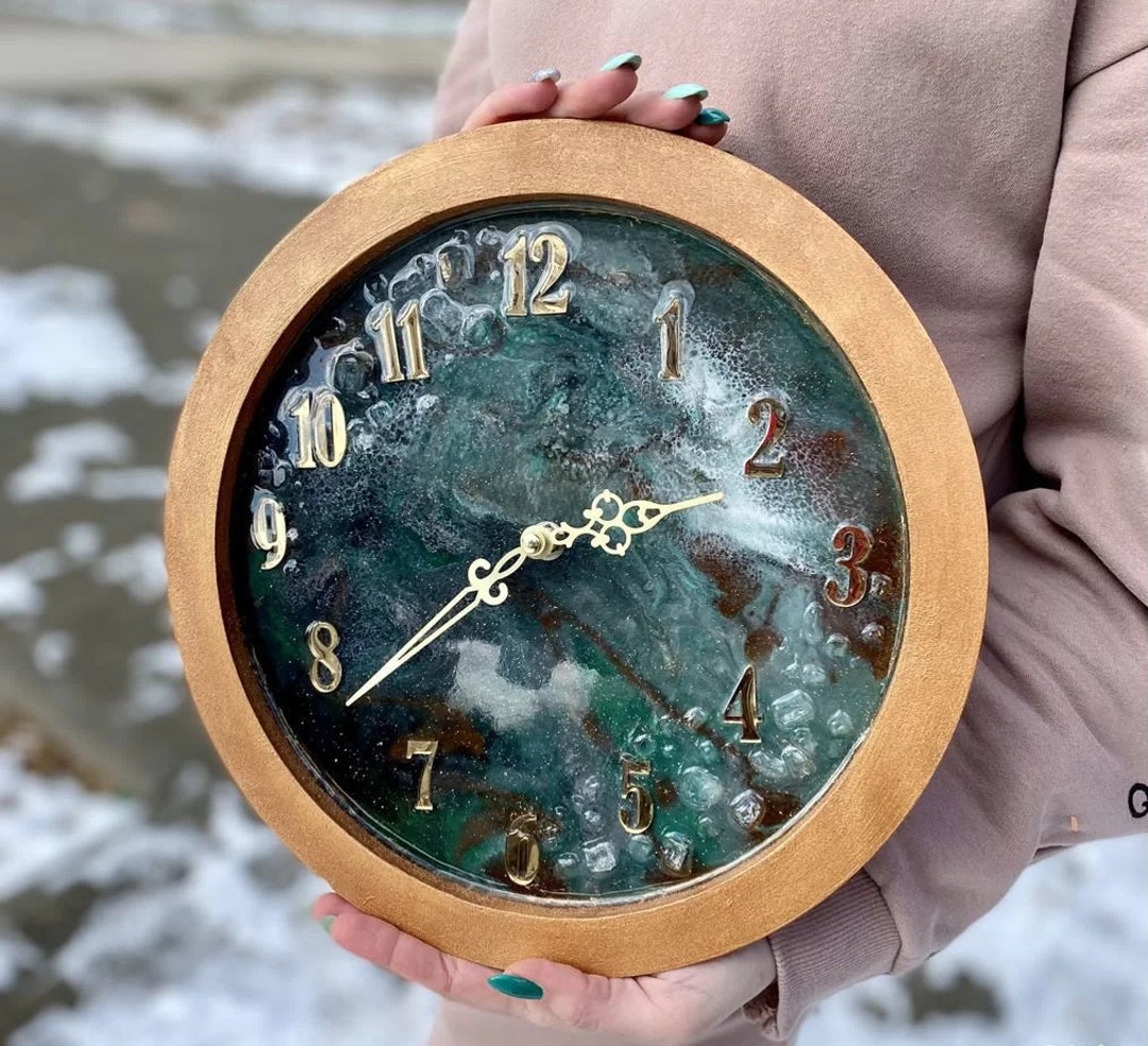 Resin Unique Wall Clock|epoxy Wood Clock|round Desktop Clock|low Noise ...