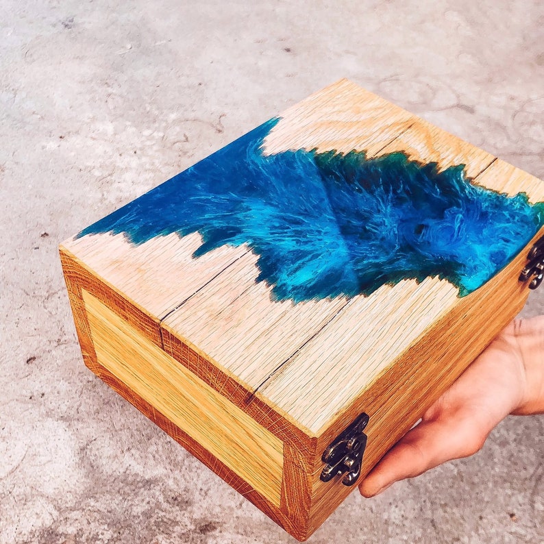 Handmade Large Wooden Jewelry Box With Epoxy Resin Oceal Blue Color ...