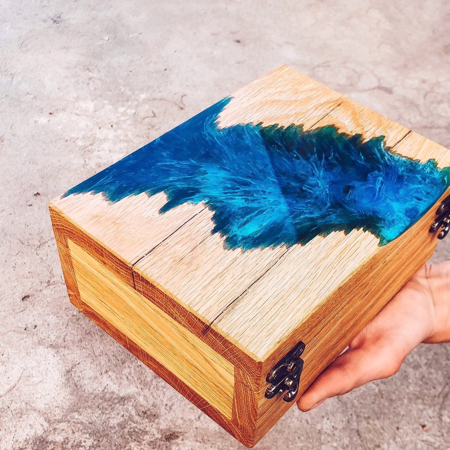 Handmade Large Wooden Jewelry Box With Epoxy Resin Oceal Blue Color ...